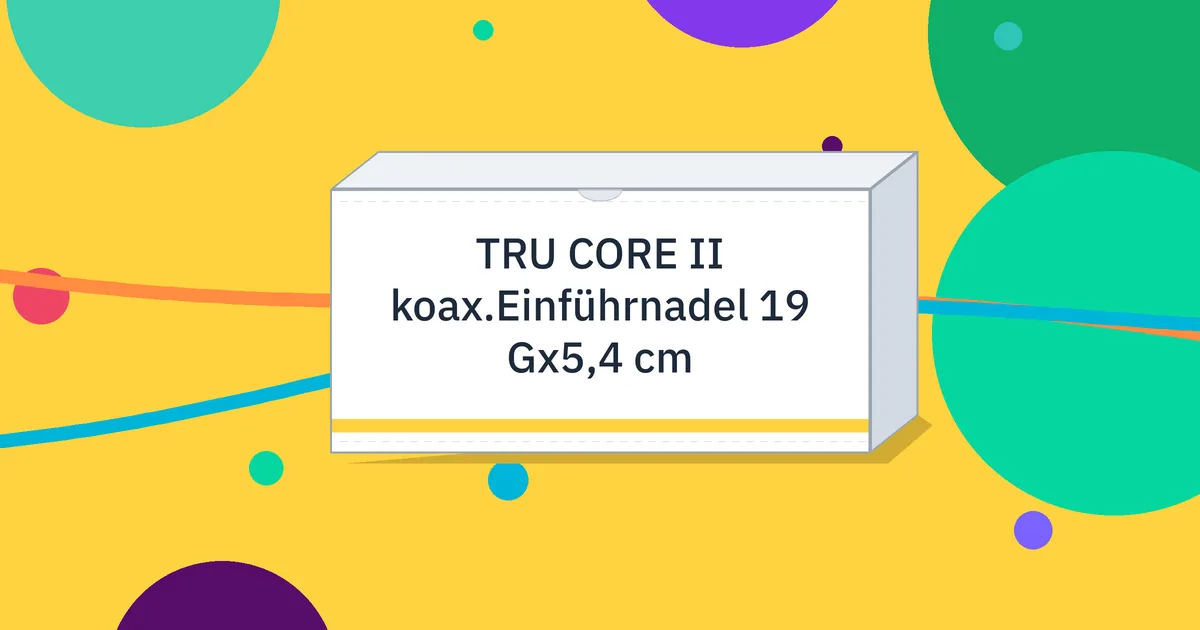 Symbolbild: Packung mit der Aufschrift TRU CORE II koax.Einführnadel 19 Gx5,4 cm (PZN 06770590) – Verfügbarkeit und Bezug in Apotheken in Frankfurt am Main