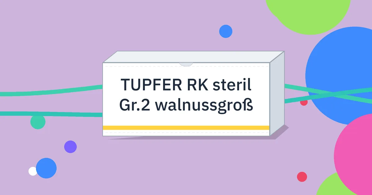 Symbolbild: Packung mit der Aufschrift TUPFER RK steril Gr.2 walnussgroß (PZN 09214004) – Verfügbarkeit und Bezug in Apotheken in Frankfurt am Main