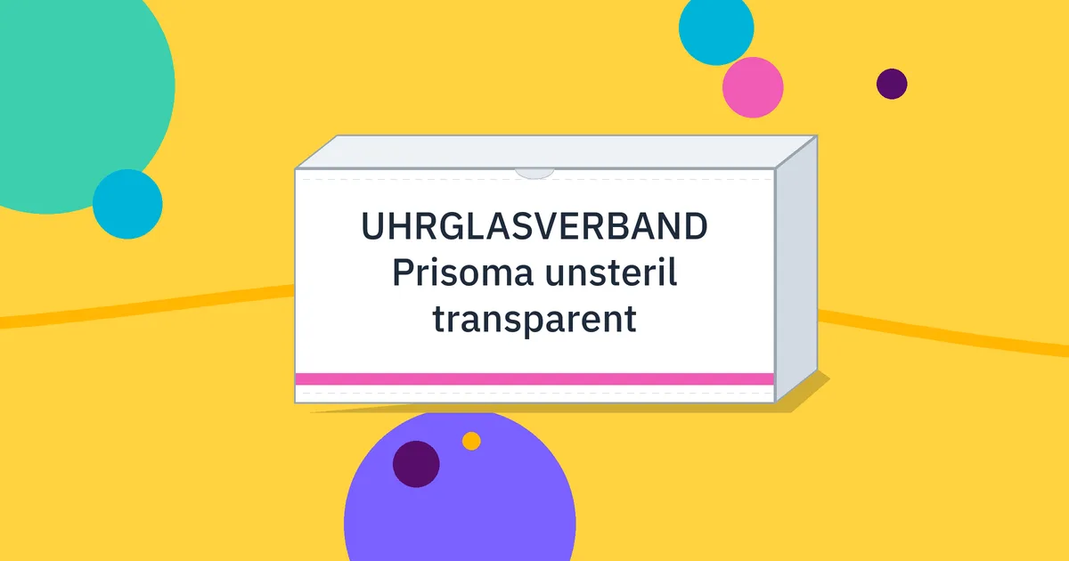 Symbolbild: Packung mit der Aufschrift UHRGLASVERBAND Prisoma unsteril transparent (PZN 20349064) – Verfügbarkeit und Bezug in Apotheken in Frankfurt am Main