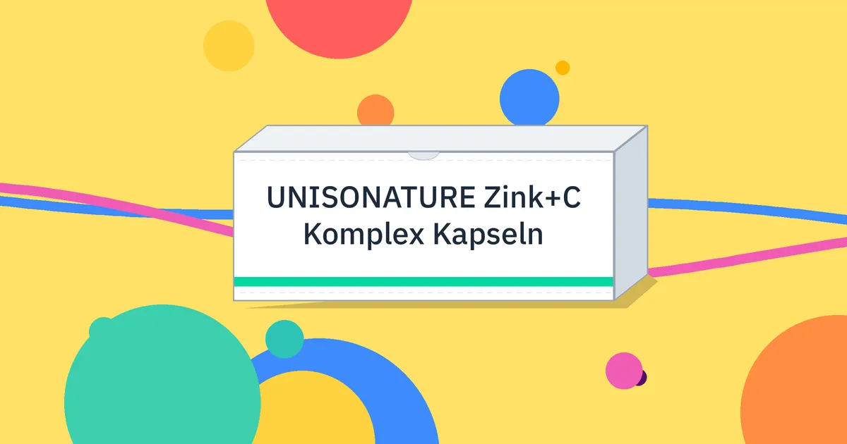 Symbolbild: Packung mit der Aufschrift UNISONATURE Zink+C Komplex Kapseln (PZN 19537180) – Verfügbarkeit und Bezug in Apotheken in Frankfurt am Main