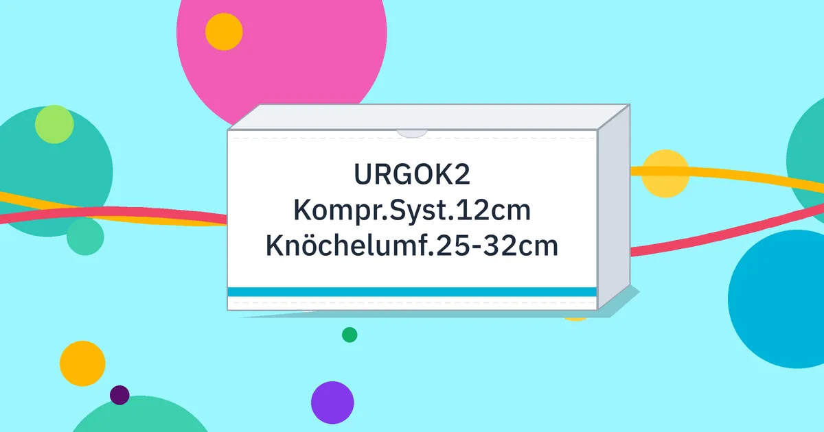Symbolbild: Packung mit der Aufschrift URGOK2 Kompr.Syst.12cm Knöchelumf.25-32cm (PZN 05381886) – Verfügbarkeit und Bezug in Apotheken in Frankfurt am Main