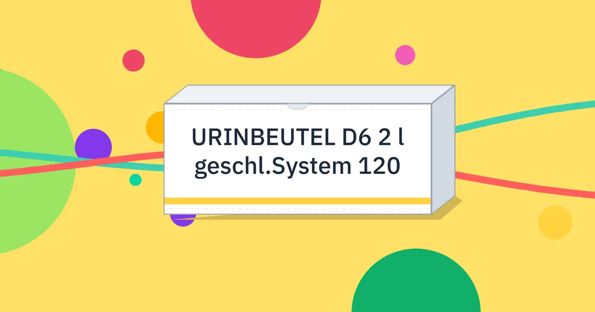 Symbolbild: Packung mit der Aufschrift URINBEUTEL D6 2 l geschl.System 120 (PZN 00576817) – Verfügbarkeit und Bezug in Apotheken in Frankfurt am Main