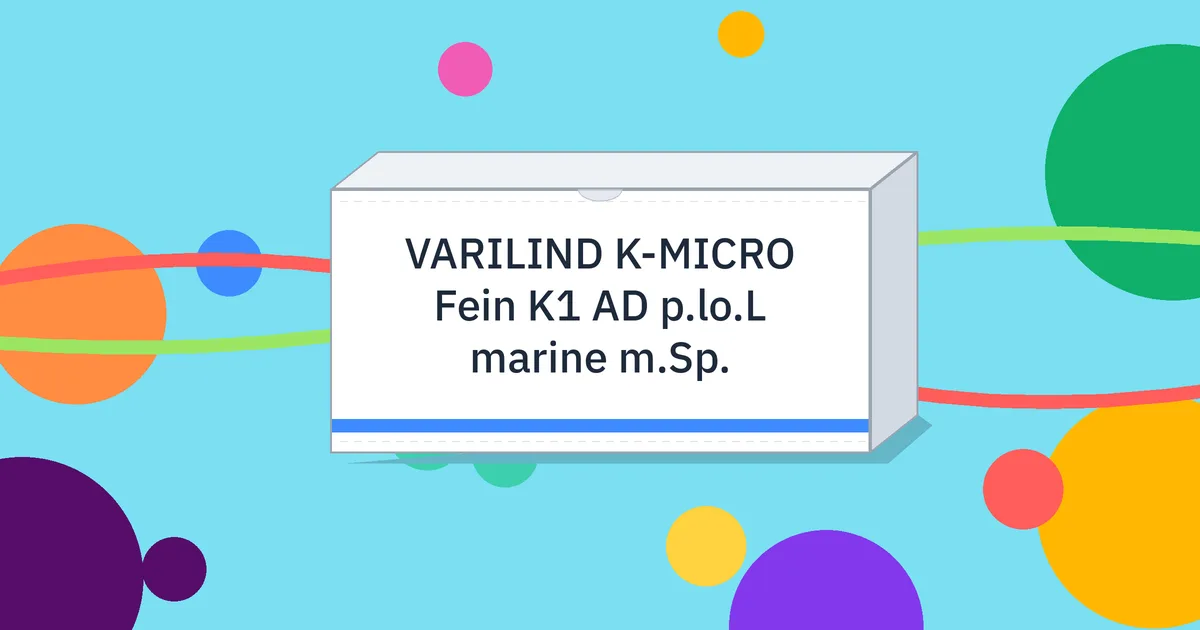 Symbolbild: Packung mit der Aufschrift VARILIND K-MICRO Fein K1 AD p.lo.L marine m.Sp. (PZN 20557503) – Verfügbarkeit und Bezug in Apotheken in Frankfurt am Main