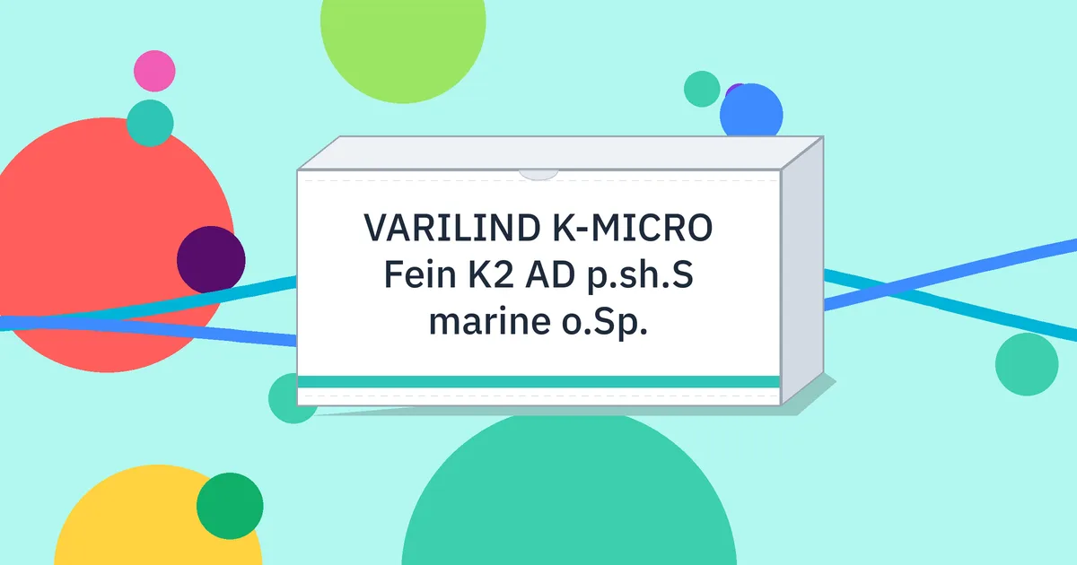 Symbolbild: Packung mit der Aufschrift VARILIND K-MICRO Fein K2 AD p.sh.S marine o.Sp. (PZN 20558827) – Verfügbarkeit und Bezug in Apotheken in Frankfurt am Main