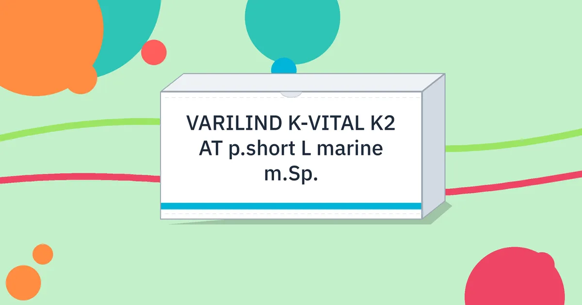 Symbolbild: Packung mit der Aufschrift VARILIND K-VITAL K2 AT p.short L marine m.Sp. (PZN 20561605) – Verfügbarkeit und Bezug in Apotheken in Frankfurt am Main