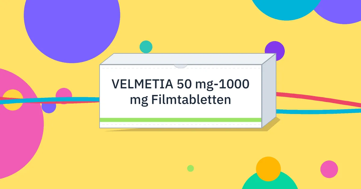 Symbolbild: Packung mit der Aufschrift VELMETIA 50 mg-1000 mg Filmtabletten (PZN 00089951) – Verfügbarkeit und Bezug in Apotheken in Frankfurt am Main