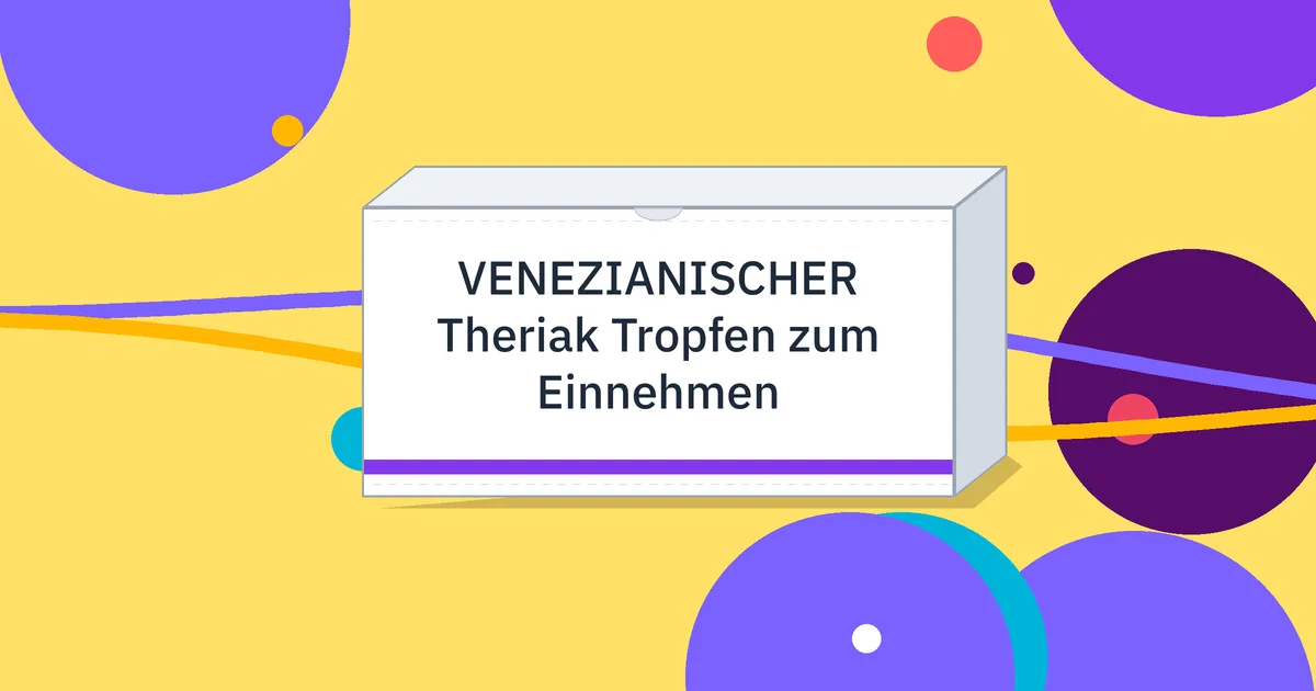 Symbolbild: Packung mit der Aufschrift VENEZIANISCHER Theriak Tropfen zum Einnehmen (PZN 11867541) – Verfügbarkeit und Bezug in Apotheken in Frankfurt am Main