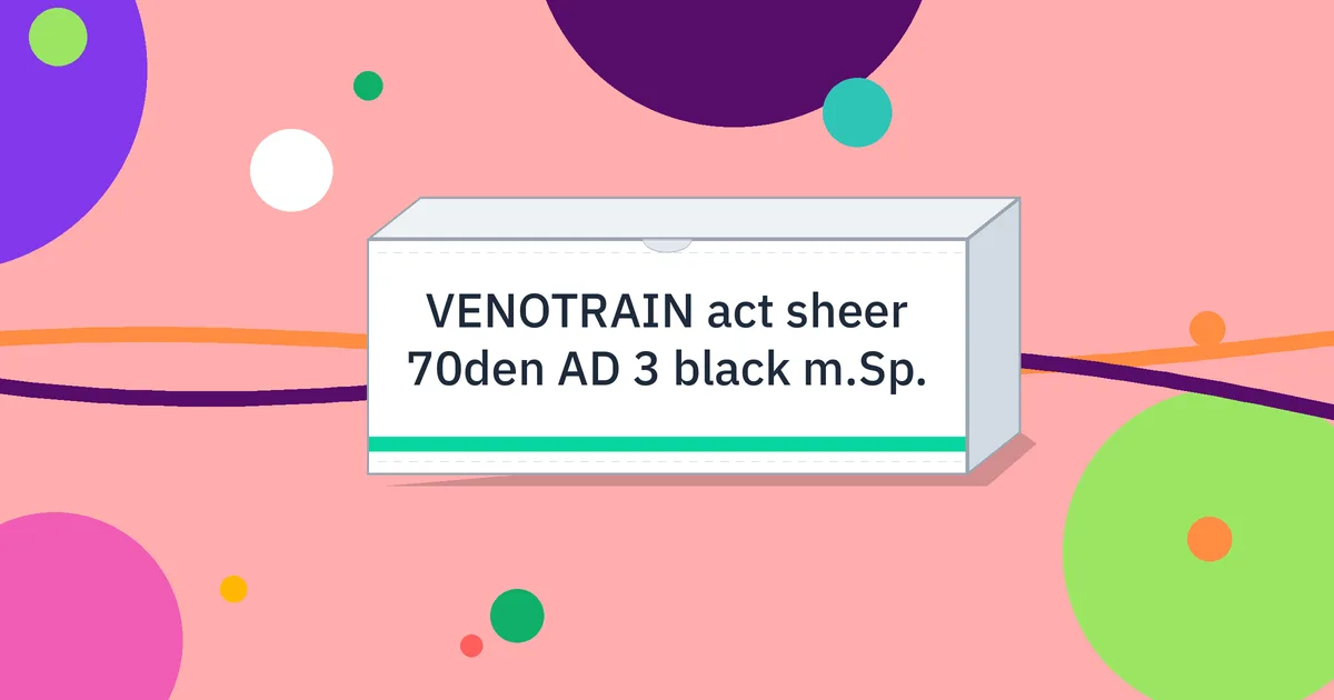 Symbolbild: Packung mit der Aufschrift VENOTRAIN act sheer 70den AD 3 black m.Sp. (PZN 16208866) – Verfügbarkeit und Bezug in Apotheken in Frankfurt am Main