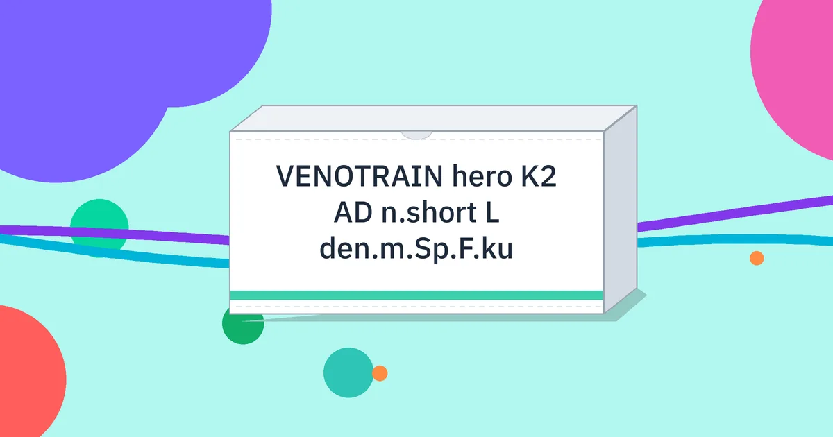 Symbolbild: Packung mit der Aufschrift VENOTRAIN hero K2 AD n.short L den.m.Sp.F.ku (PZN 19190724) – Verfügbarkeit und Bezug in Apotheken in Frankfurt am Main