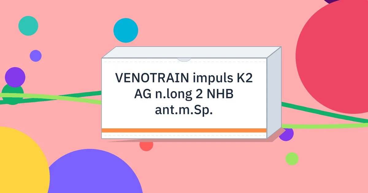 Symbolbild: Packung mit der Aufschrift VENOTRAIN impuls K2 AG n.long 2 NHB ant.m.Sp. (PZN 15214698) – Verfügbarkeit und Bezug in Apotheken in Frankfurt am Main