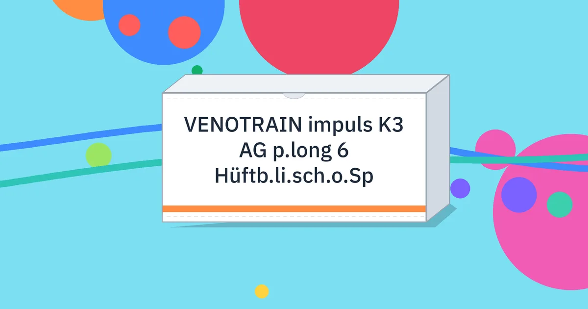 Symbolbild: Packung mit der Aufschrift VENOTRAIN impuls K3 AG p.long 6 Hüftb.li.sch.o.Sp (PZN 10296125) – Verfügbarkeit und Bezug in Apotheken in Frankfurt am Main