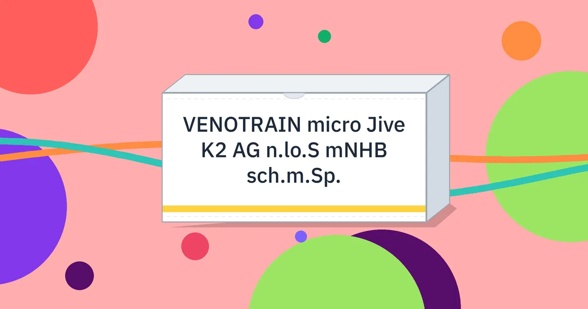 Symbolbild: Packung mit der Aufschrift VENOTRAIN micro Jive K2 AG n.lo.S mNHB sch.m.Sp. (PZN 17762777) – Verfügbarkeit und Bezug in Apotheken in Frankfurt am Main