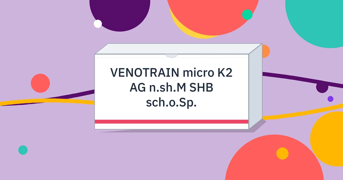 Symbolbild: Packung mit der Aufschrift VENOTRAIN micro K2 AG n.sh.M SHB sch.o.Sp. (PZN 02370534) – Verfügbarkeit und Bezug in Apotheken in Frankfurt am Main