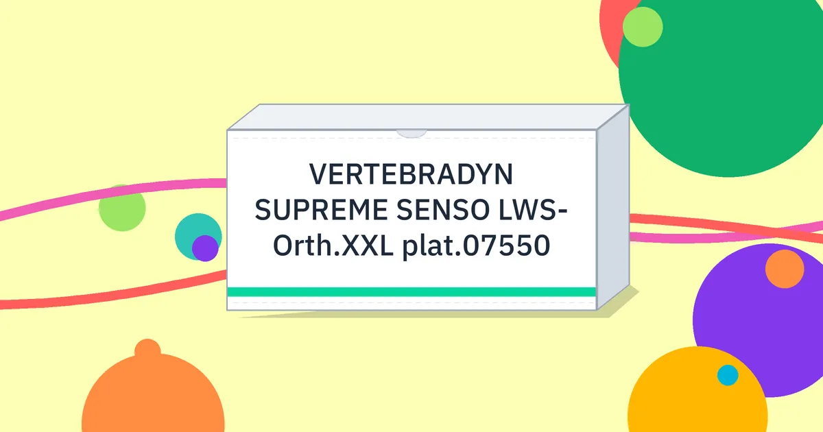 Symbolbild: Packung mit der Aufschrift VERTEBRADYN SUPREME SENSO LWS-Orth.XXL plat.07550 (PZN 16881882) – Verfügbarkeit und Bezug in Apotheken in Frankfurt am Main
