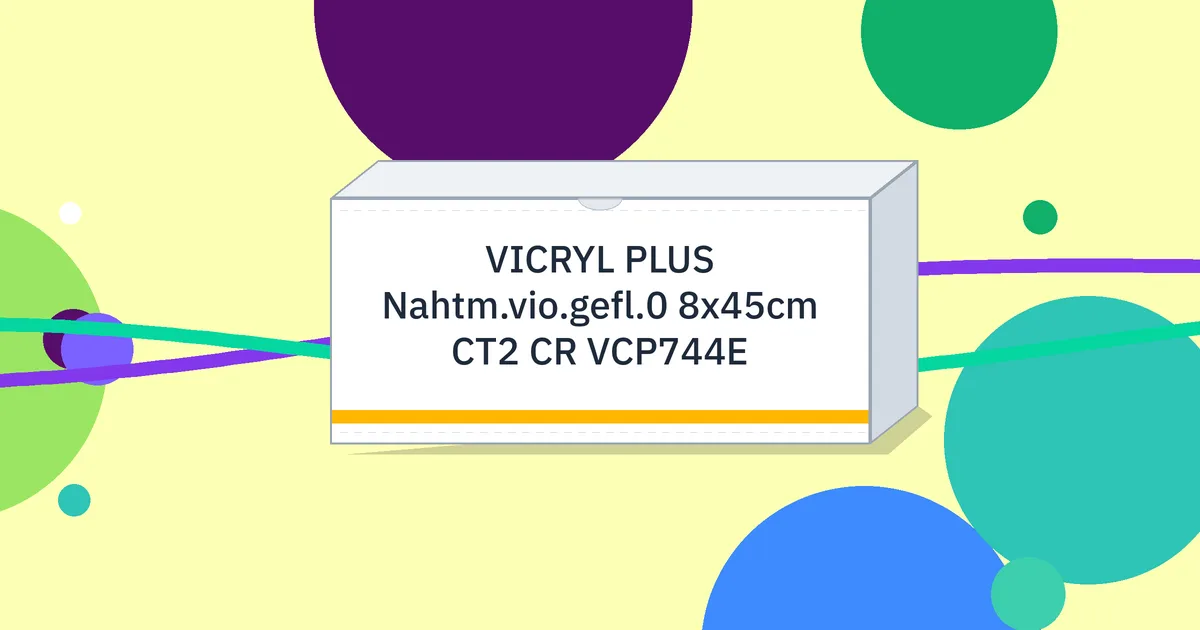 Symbolbild: Packung mit der Aufschrift VICRYL PLUS Nahtm.vio.gefl.0 8x45cm CT2 CR VCP744E (PZN 20897736) – Verfügbarkeit und Bezug in Apotheken in Frankfurt am Main
