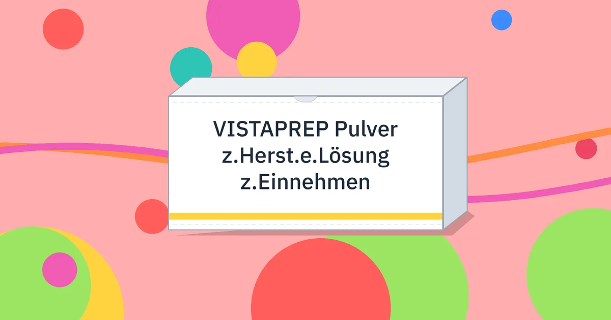 Symbolbild: Packung mit der Aufschrift VISTAPREP Pulver z.Herst.e.Lösung z.Einnehmen (PZN 10358470) – Verfügbarkeit und Bezug in Apotheken in Frankfurt am Main