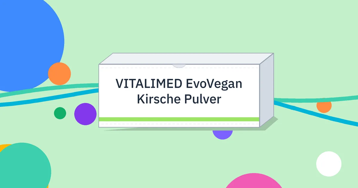 Symbolbild: Packung mit der Aufschrift VITALIMED EvoVegan Kirsche Pulver (PZN 18721616) – Verfügbarkeit und Bezug in Apotheken in Frankfurt am Main