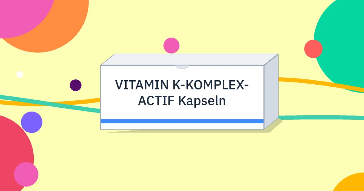 Symbolbild: Packung mit der Aufschrift VITAMIN K-KOMPLEX-ACTIF Kapseln (PZN 19526087) – Verfügbarkeit und Bezug in Apotheken in Frankfurt am Main