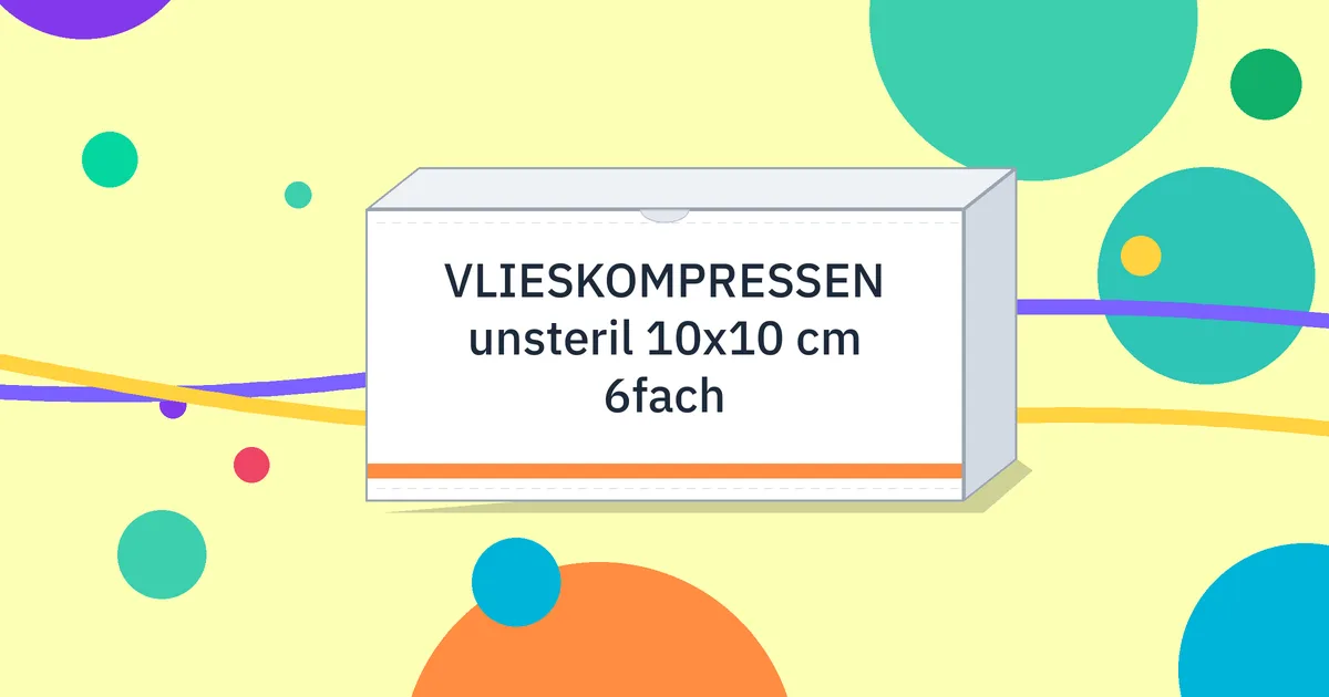 Symbolbild: Packung mit der Aufschrift VLIESKOMPRESSEN unsteril 10x10 cm 6fach (PZN 00864255) – Verfügbarkeit und Bezug in Apotheken in Frankfurt am Main