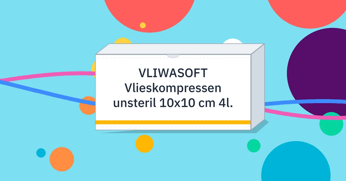 Symbolbild: Packung mit der Aufschrift VLIWASOFT Vlieskompressen unsteril 10x10 cm 4l. (PZN 18658639) – Verfügbarkeit und Bezug in Apotheken in Frankfurt am Main