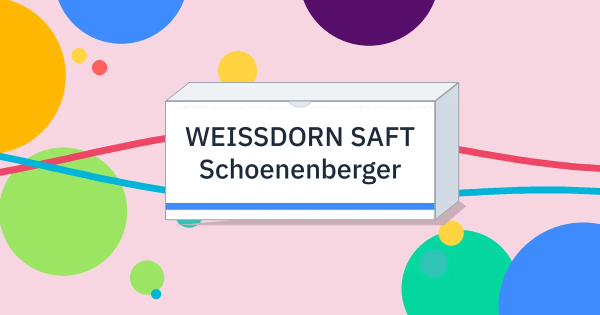Symbolbild: Packung mit der Aufschrift WEISSDORN SAFT Schoenenberger (PZN 00692386) – Verfügbarkeit und Bezug in Apotheken in Frankfurt am Main