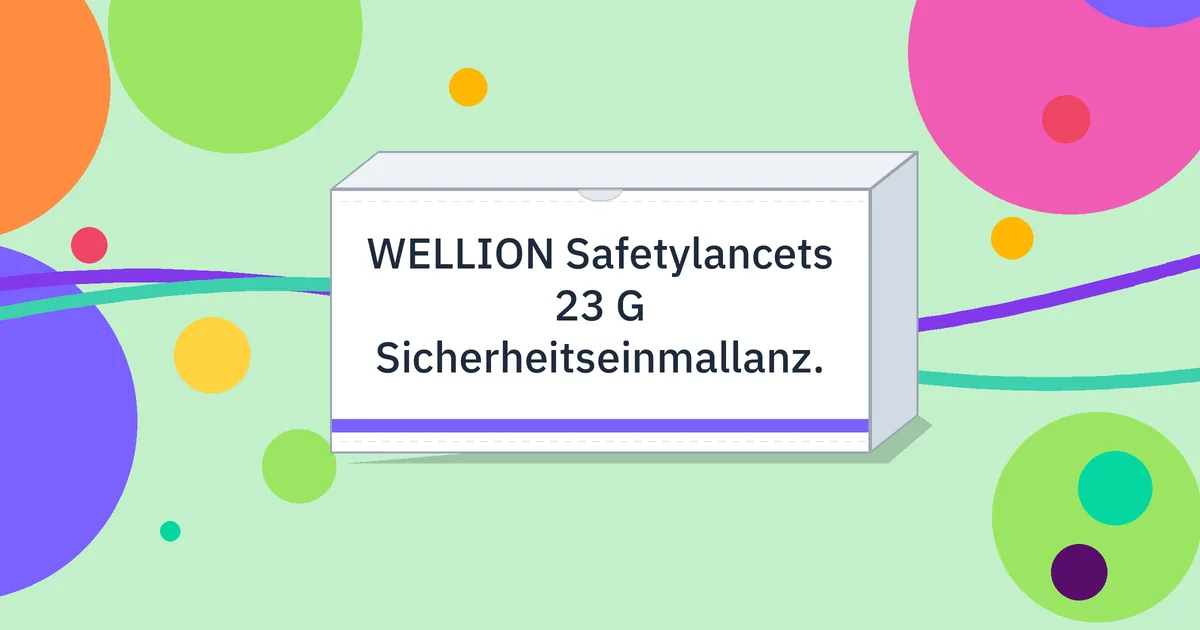 Symbolbild: Packung mit der Aufschrift WELLION Safetylancets 23 G Sicherheitseinmallanz. (PZN 13928548) – Verfügbarkeit und Bezug in Apotheken in Frankfurt am Main