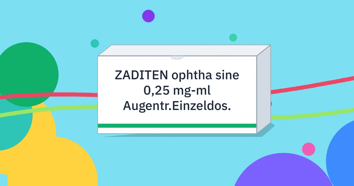 Symbolbild: Packung mit der Aufschrift ZADITEN ophtha sine 0,25 mg-ml Augentr.Einzeldos. (PZN 11047140) – Verfügbarkeit und Bezug in Apotheken in Frankfurt am Main