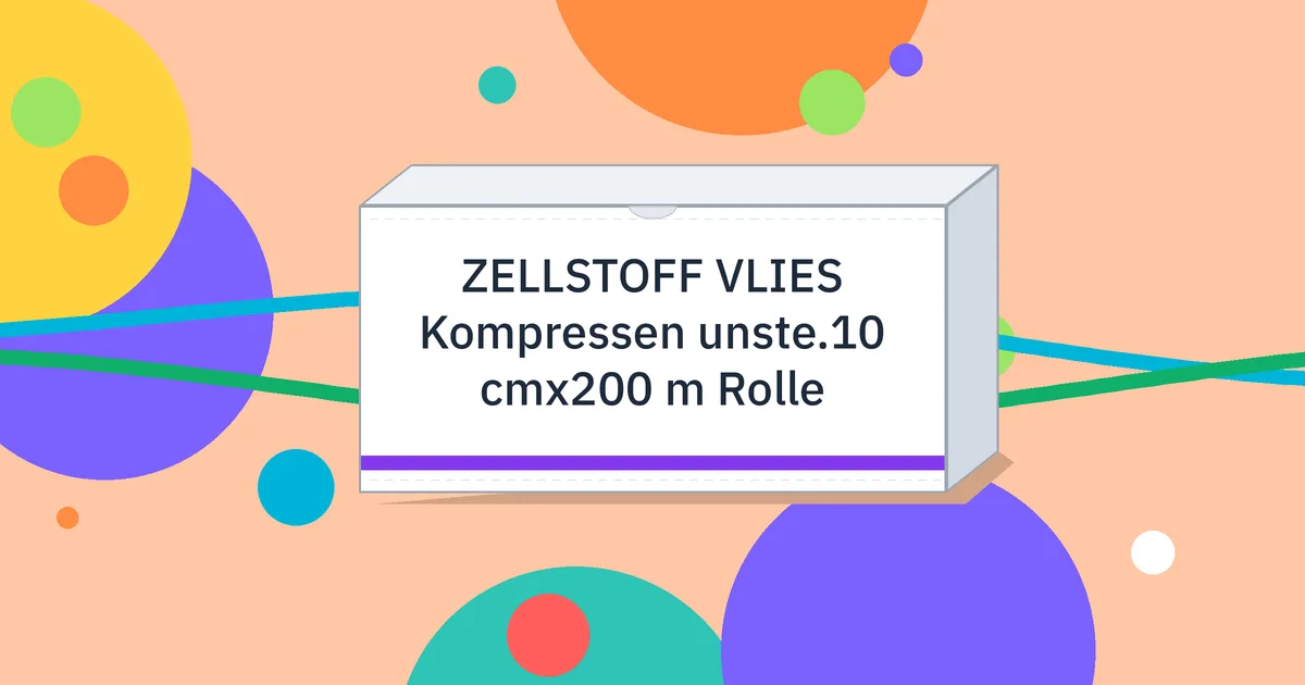 Symbolbild: Packung mit der Aufschrift ZELLSTOFF VLIES Kompressen unste.10 cmx200 m Rolle (PZN 18365216) – Verfügbarkeit und Bezug in Apotheken in Frankfurt am Main