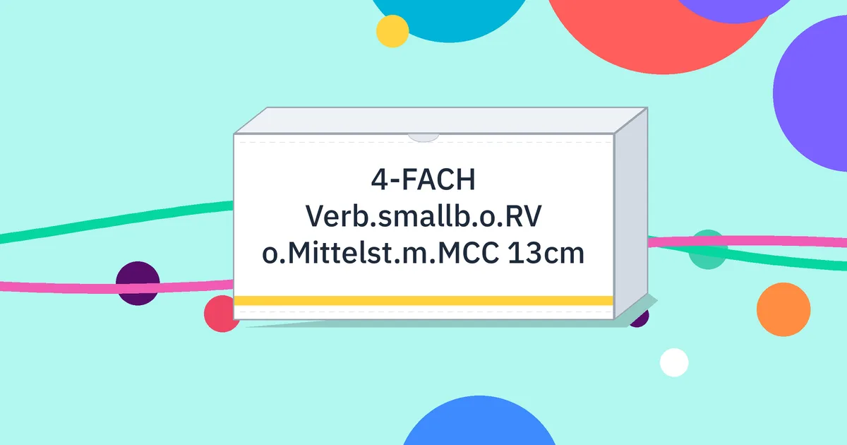 Symbolbild: Packung mit der Aufschrift 4-FACH Verb.smallb.o.RV o.Mittelst.m.MCC 13cm (PZN 18499454) – Verfügbarkeit und Bezug in Apotheken in Frankfurt am Main
