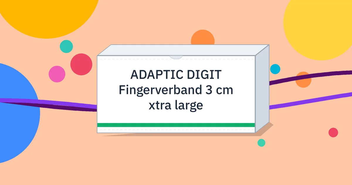 Symbolbild: Packung mit der Aufschrift ADAPTIC DIGIT Fingerverband 3 cm xtra large (PZN 11318308) – Verfügbarkeit und Bezug in Apotheken in Frankfurt am Main