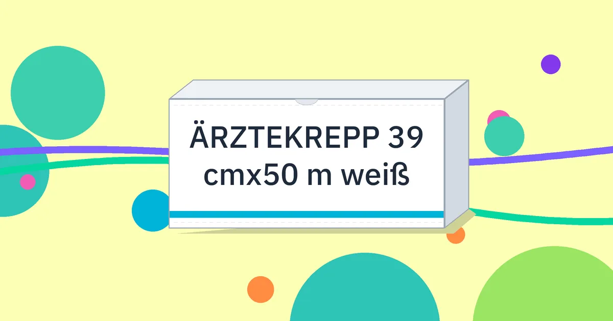 Symbolbild: Packung mit der Aufschrift ÄRZTEKREPP 39 cmx50 m weiß (PZN 00887894) – Verfügbarkeit und Bezug in Apotheken in Frankfurt am Main