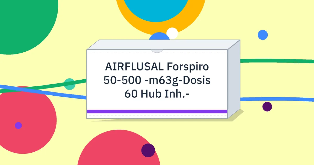 Symbolbild: Packung mit der Aufschrift AIRFLUSAL Forspiro 50-500 -m63g-Dosis 60 Hub Inh.- (PZN 14238774) – Verfügbarkeit und Bezug in Apotheken in Frankfurt am Main