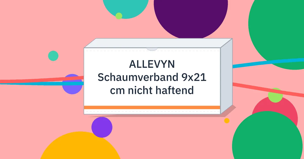 Symbolbild: Packung mit der Aufschrift ALLEVYN Schaumverband 9x21 cm nicht haftend (PZN 17831113) – Verfügbarkeit und Bezug in Apotheken in Frankfurt am Main
