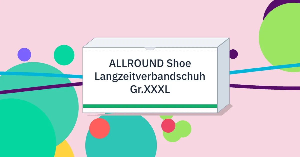 Symbolbild: Packung mit der Aufschrift ALLROUND Shoe Langzeitverbandschuh Gr.XXXL (PZN 20083844) – Verfügbarkeit und Bezug in Apotheken in Frankfurt am Main