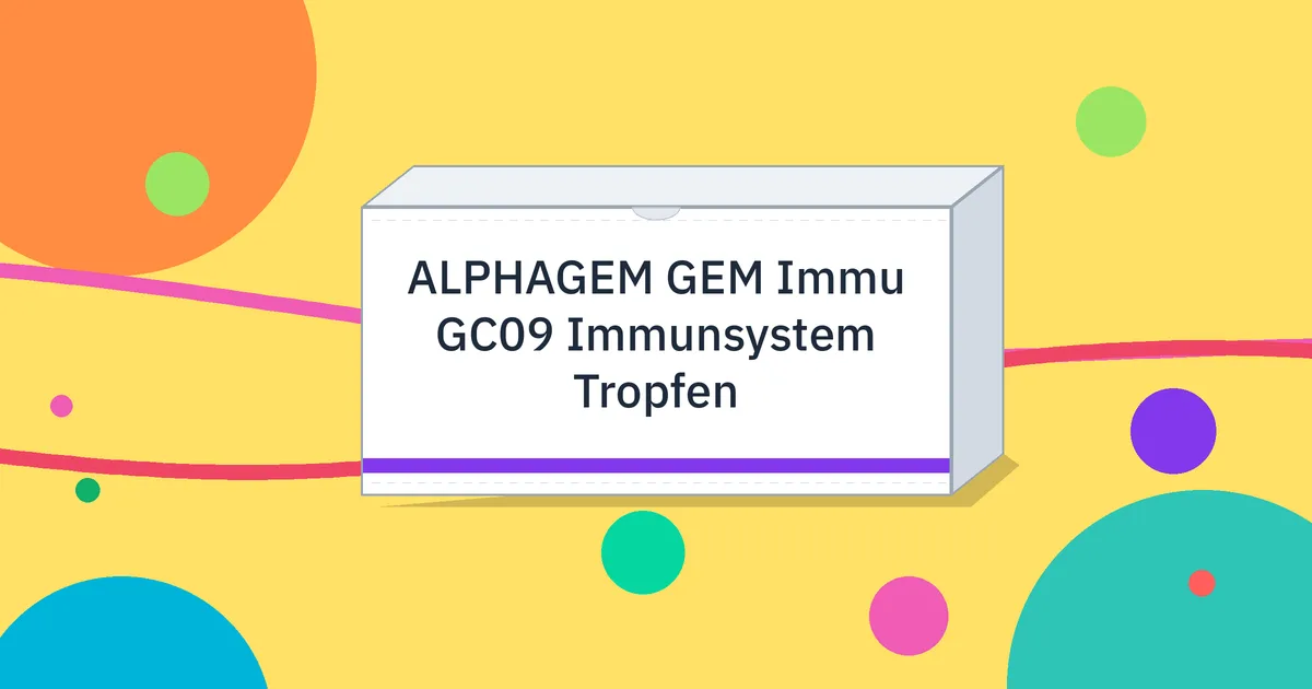 Symbolbild: Packung mit der Aufschrift ALPHAGEM GEM Immu GC09 Immunsystem Tropfen (PZN 20296528) – Verfügbarkeit und Bezug in Apotheken in Frankfurt am Main