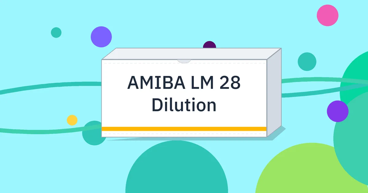 Symbolbild: Packung mit der Aufschrift AMIBA LM 28 Dilution (PZN 13318749) – Verfügbarkeit und Bezug in Apotheken in Frankfurt am Main