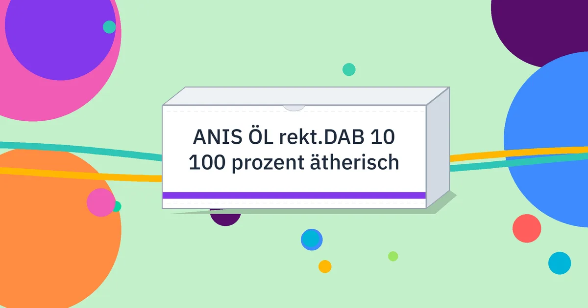 Symbolbild: Packung mit der Aufschrift ANIS ÖL rekt.DAB 10 100 prozent ätherisch (PZN 07205219) – Verfügbarkeit und Bezug in Apotheken in Frankfurt am Main