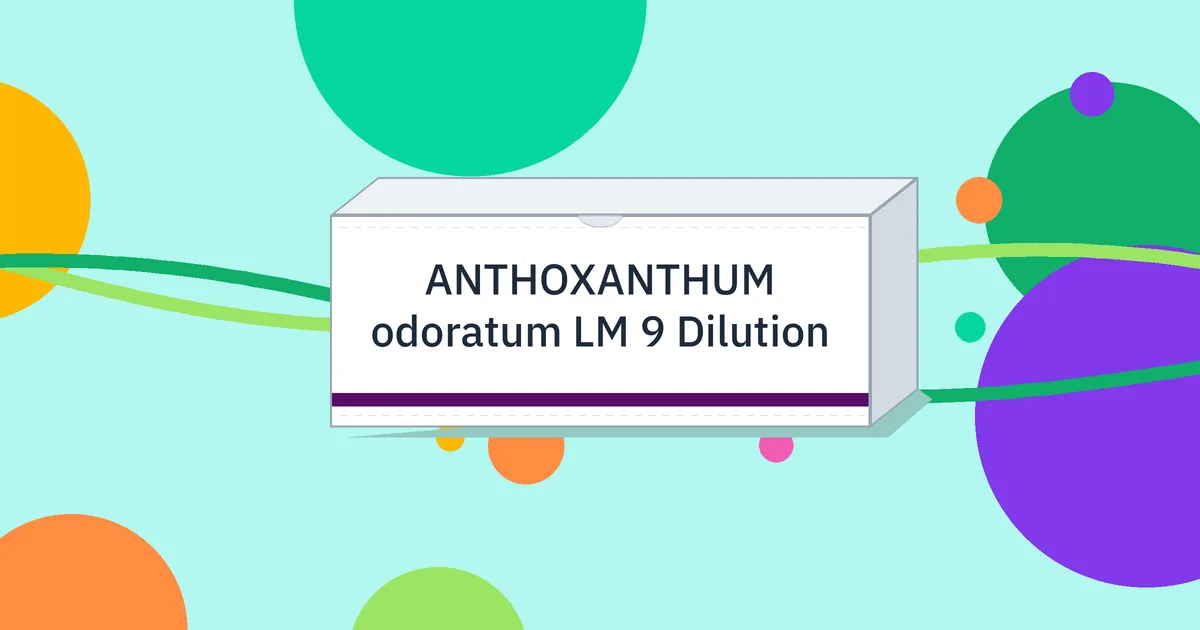 Symbolbild: Packung mit der Aufschrift ANTHOXANTHUM odoratum LM 9 Dilution (PZN 13369801) – Verfügbarkeit und Bezug in Apotheken in Frankfurt am Main