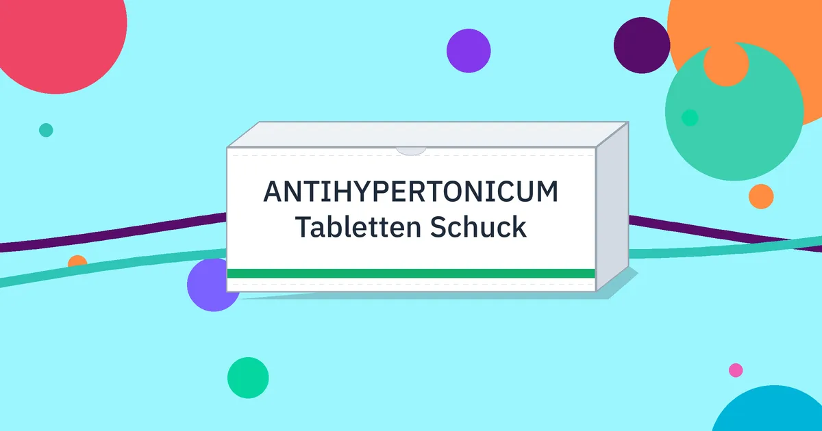 Symbolbild: Packung mit der Aufschrift ANTIHYPERTONICUM Tabletten Schuck (PZN 03113710) – Verfügbarkeit und Bezug in Apotheken in Frankfurt am Main