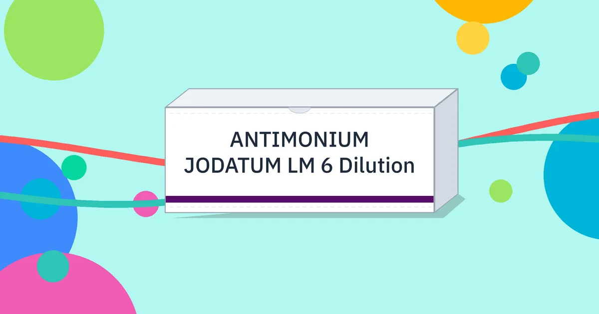 Symbolbild: Packung mit der Aufschrift ANTIMONIUM JODATUM LM 6 Dilution (PZN 12764145) – Verfügbarkeit und Bezug in Apotheken in Frankfurt am Main