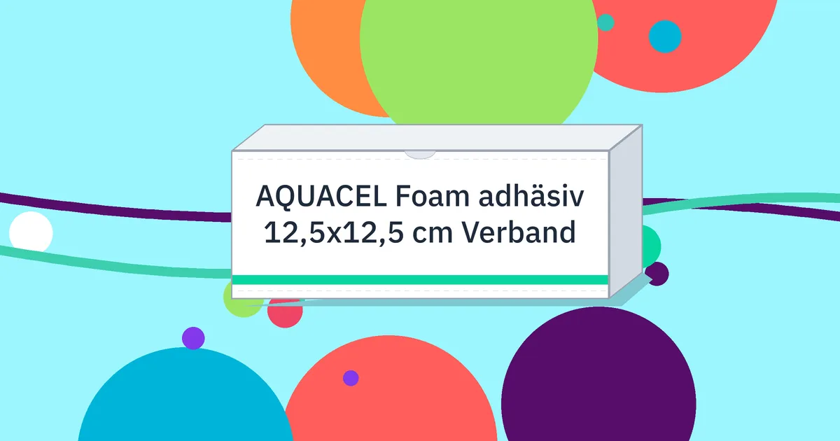 Symbolbild: Packung mit der Aufschrift AQUACEL Foam adhäsiv 12,5x12,5 cm Verband (PZN 11159778) – Verfügbarkeit und Bezug in Apotheken in Frankfurt am Main