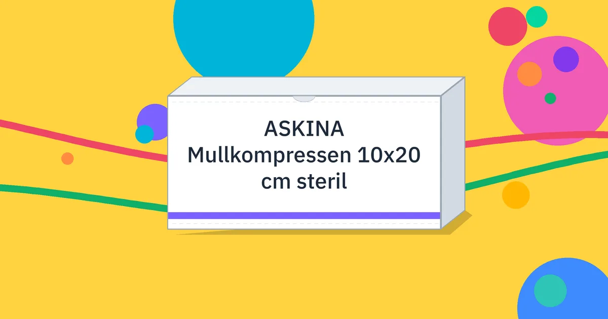 Symbolbild: Packung mit der Aufschrift ASKINA Mullkompressen 10x20 cm steril (PZN 06874504) – Verfügbarkeit und Bezug in Apotheken in Frankfurt am Main