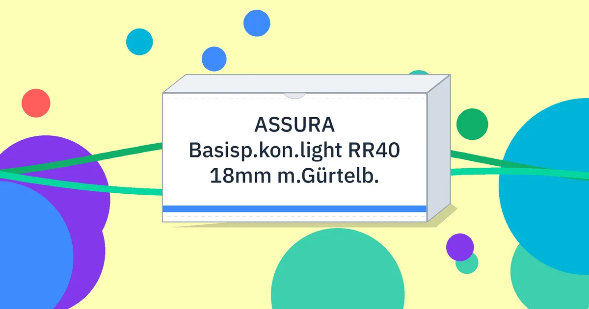 Symbolbild: Packung mit der Aufschrift ASSURA Basisp.kon.light RR40 18mm m.Gürtelb. (PZN 02857012) – Verfügbarkeit und Bezug in Apotheken in Frankfurt am Main