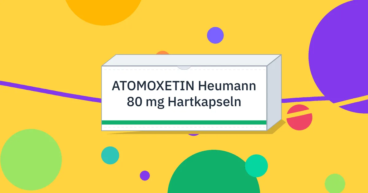 Symbolbild: Packung mit der Aufschrift ATOMOXETIN Heumann 80 mg Hartkapseln (PZN 14064038) – Verfügbarkeit und Bezug in Apotheken in Frankfurt am Main