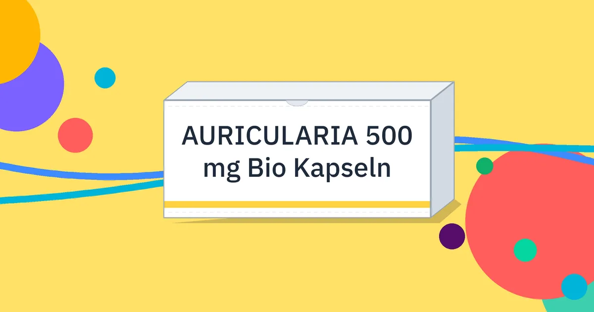 Symbolbild: Packung mit der Aufschrift AURICULARIA 500 mg Bio Kapseln (PZN 17178707) – Verfügbarkeit und Bezug in Apotheken in Frankfurt am Main