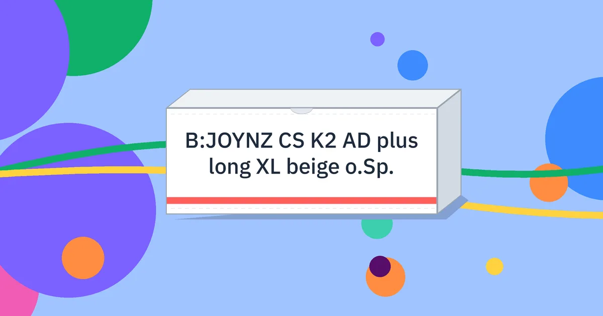 Symbolbild: Packung mit der Aufschrift B:JOYNZ CS K2 AD plus long XL beige o.Sp. (PZN 20529027) – Verfügbarkeit und Bezug in Apotheken in Frankfurt am Main