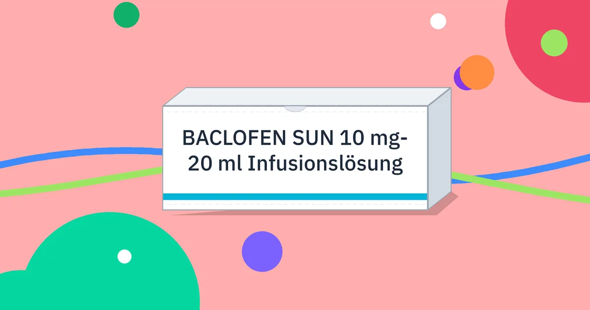Symbolbild: Packung mit der Aufschrift BACLOFEN SUN 10 mg-20 ml Infusionslösung (PZN 07503678) – Verfügbarkeit und Bezug in Apotheken in Frankfurt am Main