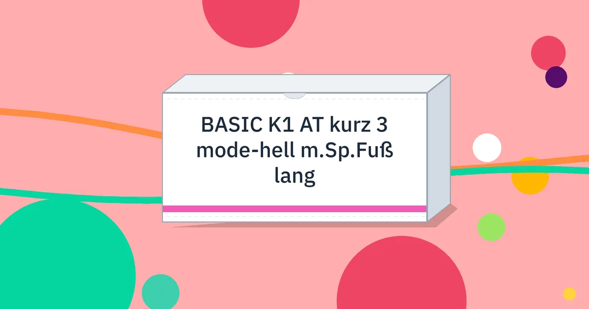 Symbolbild: Packung mit der Aufschrift BASIC K1 AT kurz 3 mode-hell m.Sp.Fuß lang (PZN 20262647) – Verfügbarkeit und Bezug in Apotheken in Frankfurt am Main