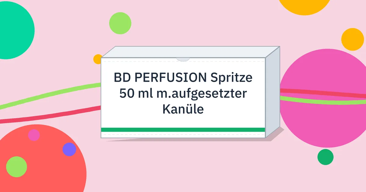 Symbolbild: Packung mit der Aufschrift BD PERFUSION Spritze 50 ml m.aufgesetzter Kanüle (PZN 07657565) – Verfügbarkeit und Bezug in Apotheken in Frankfurt am Main