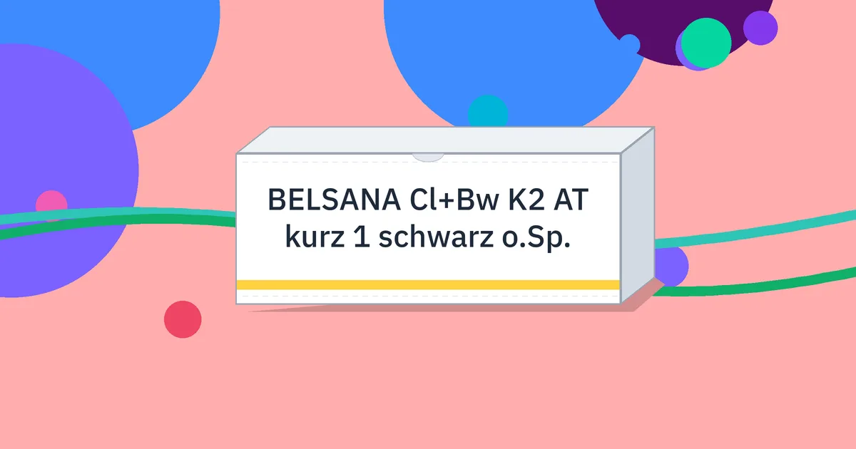 Symbolbild: Packung mit der Aufschrift BELSANA Cl+Bw K2 AT kurz 1 schwarz o.Sp. (PZN 12248952) – Verfügbarkeit und Bezug in Apotheken in Frankfurt am Main